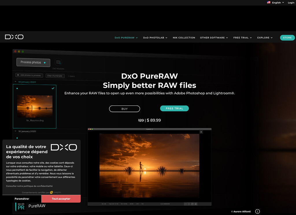 Main DXO site displaying cookie acceptance in French - Forum Management ...